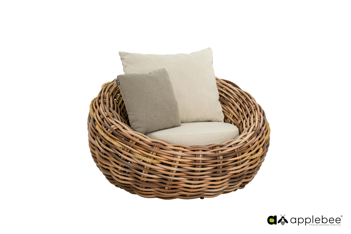 Cocoon Loungestoel Weerbestendig Bouclé Apple Bee met vlechtwerk ...