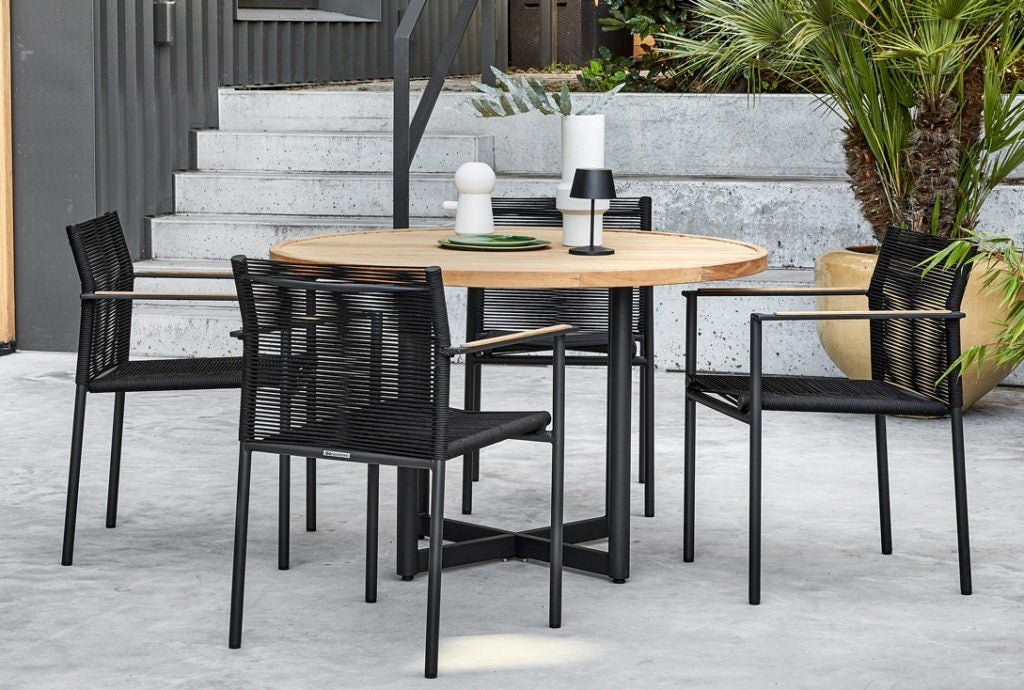 Stijlvolle Jakarta Ronde Tuinset van AppleBee – Zwart Aluminium en Teak ...